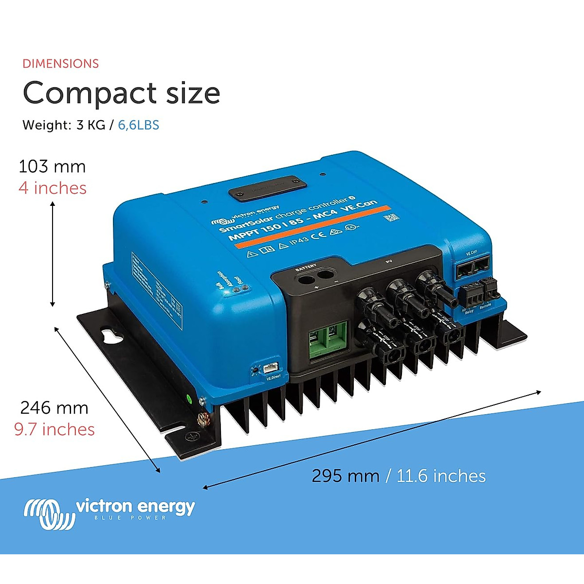 Victron Energy SmartSolar MPPT MC4 VE. Can 150V 85 amp 12/24/36/48-Volt Solar Charge Controller (Bluetooth)