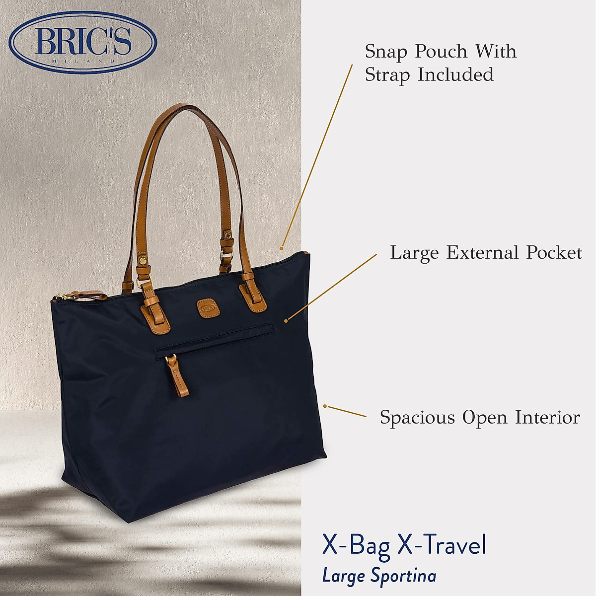 Bric's Sportina X-Bag - Large Tote Bag - 3-Way Shopper Shoulder Bag - Designer Handbag for Travel and Work, Navy