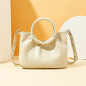 NVKIC Small Crossbody Bags for Women Soft PU Leather Cute Totes Trendy Retro Removable Strap Shoulder Handbag Mini Bucket Purse Beige Color