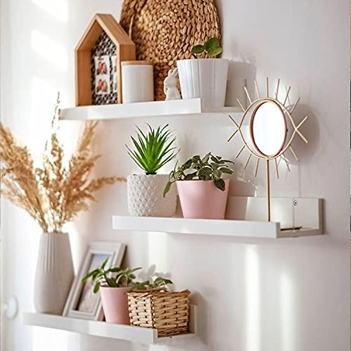 COCIVIVRE Floating Nursery Book Shelves Wood Set of 6, Floating Wall Shelves Rustic Shelf, Wall Mounted Storage Shelves with Ledge for Bedroom,Living Room,Kitchen (White)