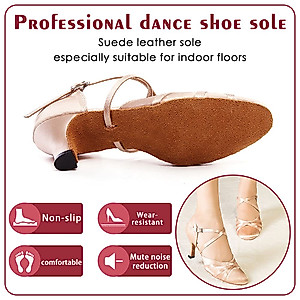 VCIXXVCE Women's Smooth Ballroom Dance Shoes Closed Toe Satin Nude 2 1/3" Heel Ladies Latin Salsa Waltz Dancing Shoes,5 US