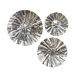 Deco 79 Stainless Steel Plate Wall Decor with Hammered Designs, Set of 3 17", 14", 11"W, Silver