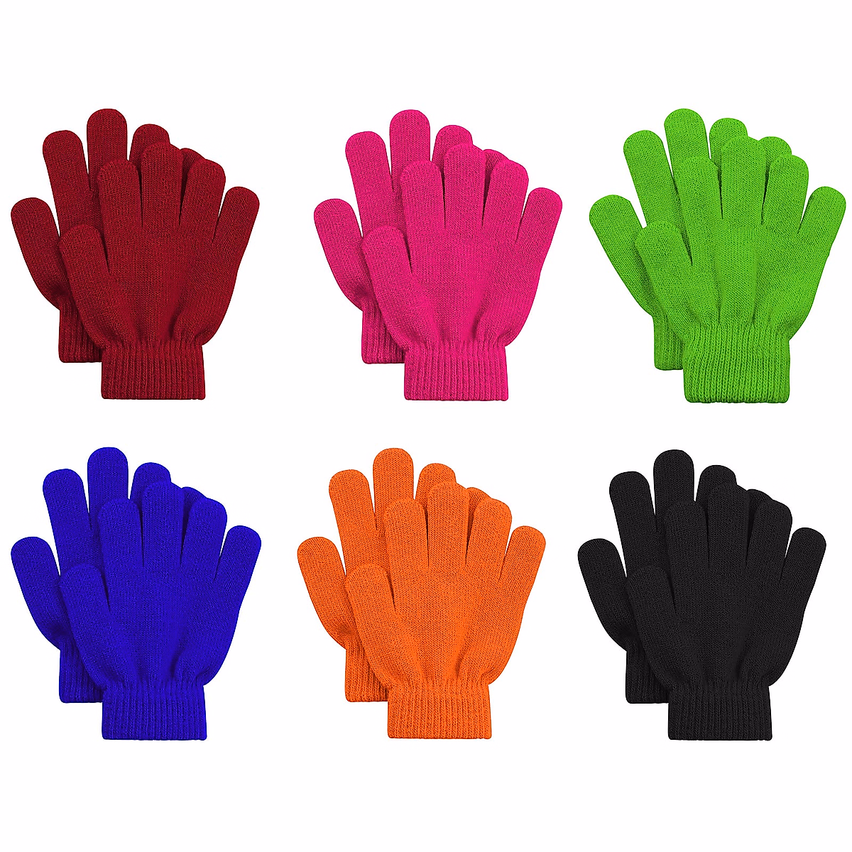 6 Pairs Kids Magic Gloves Winter Warm Full Fingers Gloves Soft Knitted Mittens for Baby Boys Girls Maroon&Plum&Green