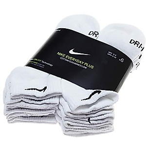 Nike Everyday Plus Men's Dri-Fit Cotton Cushioned Low: White/Black (Men 6-8; WMN 6-10)