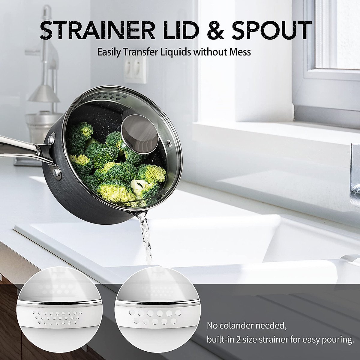 MICHELANGELO Hard Anodized Cookware Set - 10 Pcs Non Stick Pots and Pans Set with Granite Interior, Induction Cookware Set with Steamer Insert