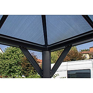 Hanover 10-Ft. x 10-Ft. Aluminum Hardtop Gazebo with Sloped Polycarbonate Roof, All-Weather and Rust-Resistant Patio Canopy in Dark Gray, UV-Resistant Outdoor Canopies