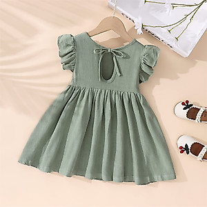 Toddler Baby Girl Dress Summer Cotton Linen Ruffle Halter Sleeveless Kids Casual Beach Party Dresses 2-7 Years (Grey Green, 4-5T, 4_Years)
