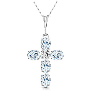 Galaxy Gold GG 1.75 CTW 14k 18" Solid White Gold Necklace with Natural Aquamarine Cross Pendant