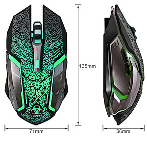 VEGCOO Wireless Gaming Mouse, C8 Wireless Rechargeable Mouse with Colorful LED Lights and 2400/1600/1000 DPI for Laptop and Computer (C9 Silver)