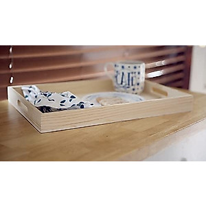 Wooden Living - Serving Tray/Wooden Trays with Handles and Small Wood Boxes Set (Unfinished) | for Montessori Activity, Art/Crafts, Painting, Restaurant Food, Decorative, Coffee Table | 5 Pieces