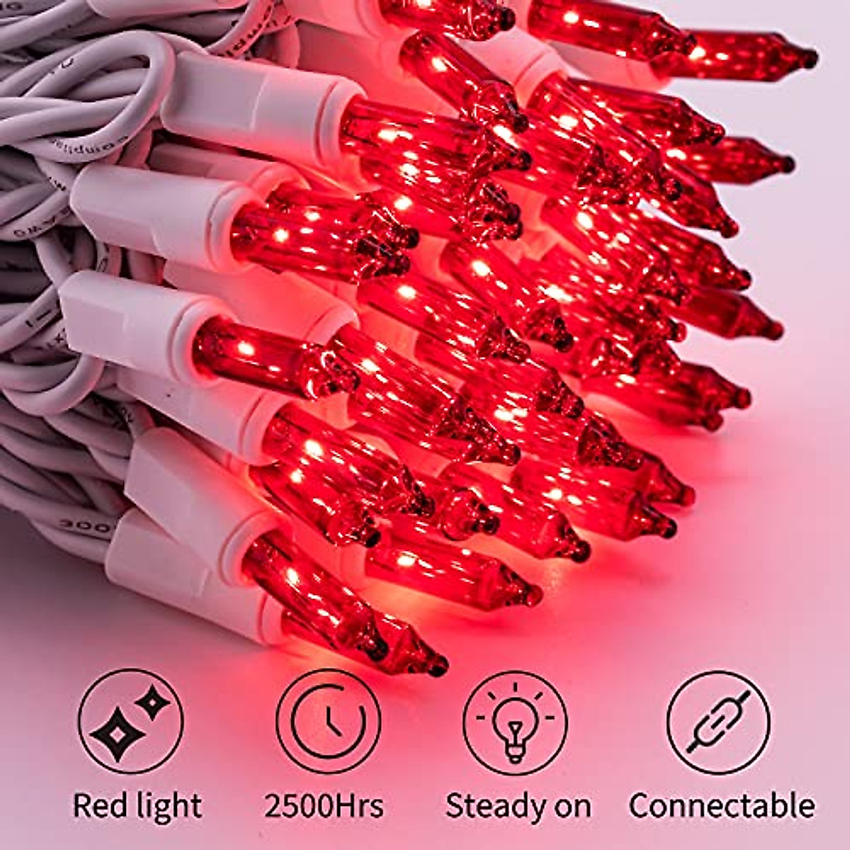 Christmas Red Mini String Lights, 100 Count 26.5 Feet Detachable Incandescent Bulb Waterproof Red Fairy Lights Plug in for Indoor Outdoor Party Patio Valentine's Day Decoration, White Wire