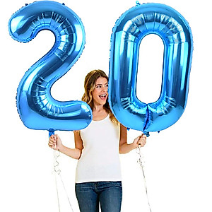 TONIFUL 40 Inch Blue Large Numbers Balloon Birthday Party Decorations, Foil Mylar Big Number Balloon Digital 10 for 10th Birthday, 10th Anniversary, Graduation Ceremony Photo Shoot
