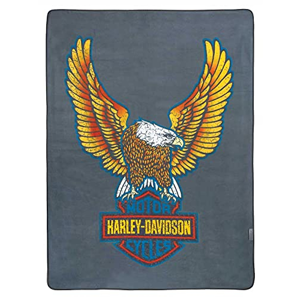 Harley-Davidson Folding Fleece Blanket, Vibrant Bar & Shield Eagle - Gray