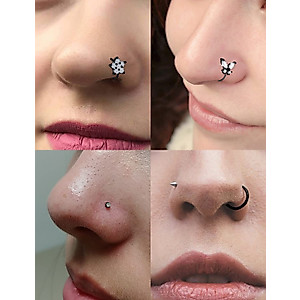 Vsnnsns 18G Nose Rings for Women Surgical Steel Nose Rings Hoops L Shaped Nose Studs Nose Hoop Rings 1.5mm 2mm 2.5mm 3mm Diamond CZ Nose Ring Nose Piercing Jewelry Black 20Pcs