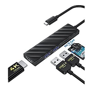 5 in 1 USB C Dongle, USB C Hub Multiport Adapter to HDMI 4K 30Hz, USB 3.0, TF/SD Card Reader for MacBook Air/Pro, iPad air/Pro XPS, Surface Pro/Go and More Type C Port