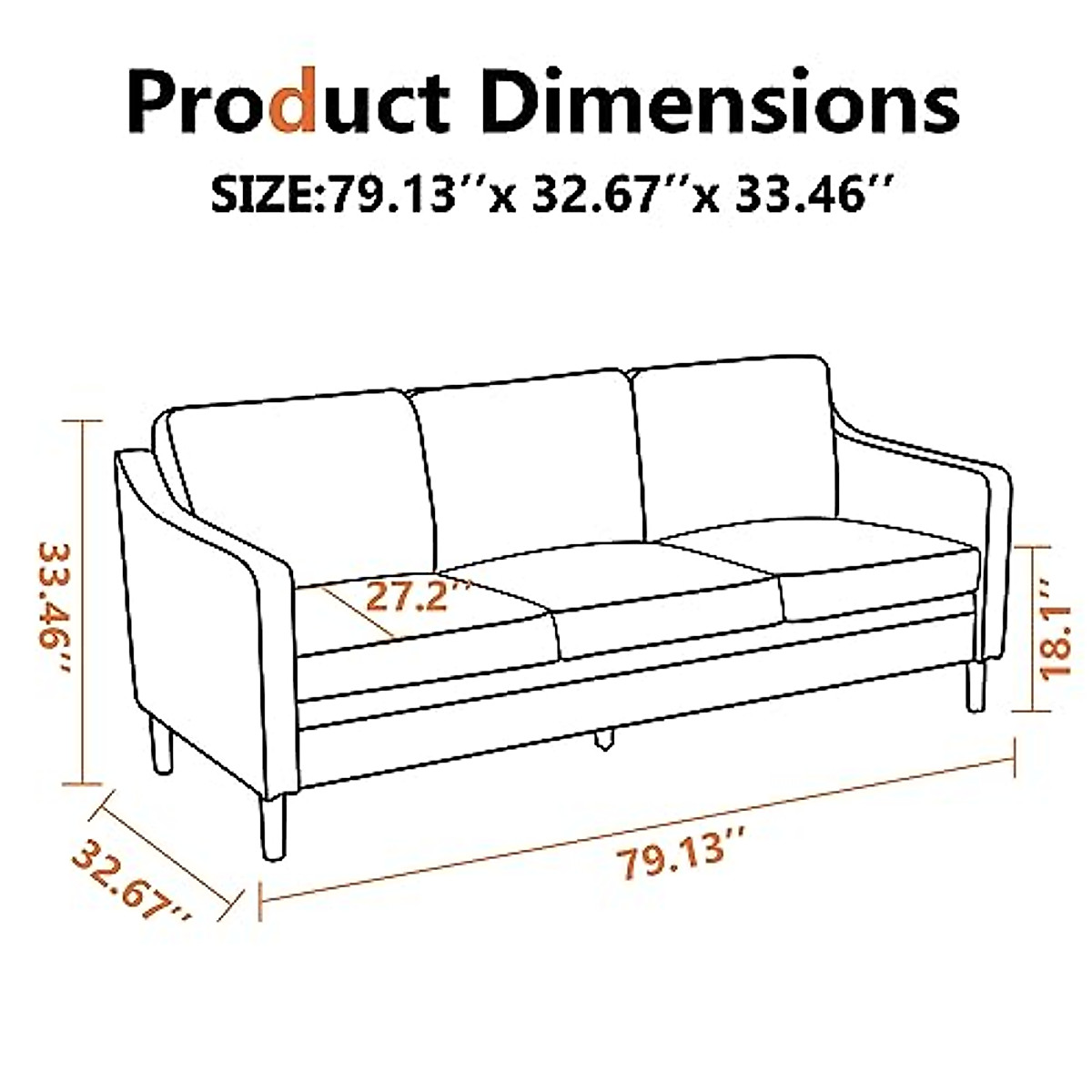 NATUREFOLLOW Sofas for Living Room, Mid Century Modern Couch with 3 Deep Seater, Size 79"x32"x33", Faux Leather, Comfy Couch for Living Room, Small Spaces, Apartment (Navy)