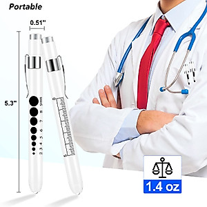 Opoway Nurse Pen Light with Pupil Gauge LED Medical Pen Lights for Nursing Students Doctors with Batteries 2pcs White