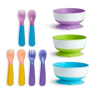Munchkin® 3pk Stay Put™ Suction Bowls and 6pk Color Changing Forks and Spoons