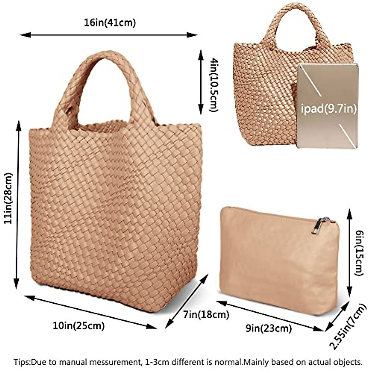 Womens Vegan Leather Woven Bag with Purse, Fashion Handmade Beach Tote Bag Top-handle Handbag