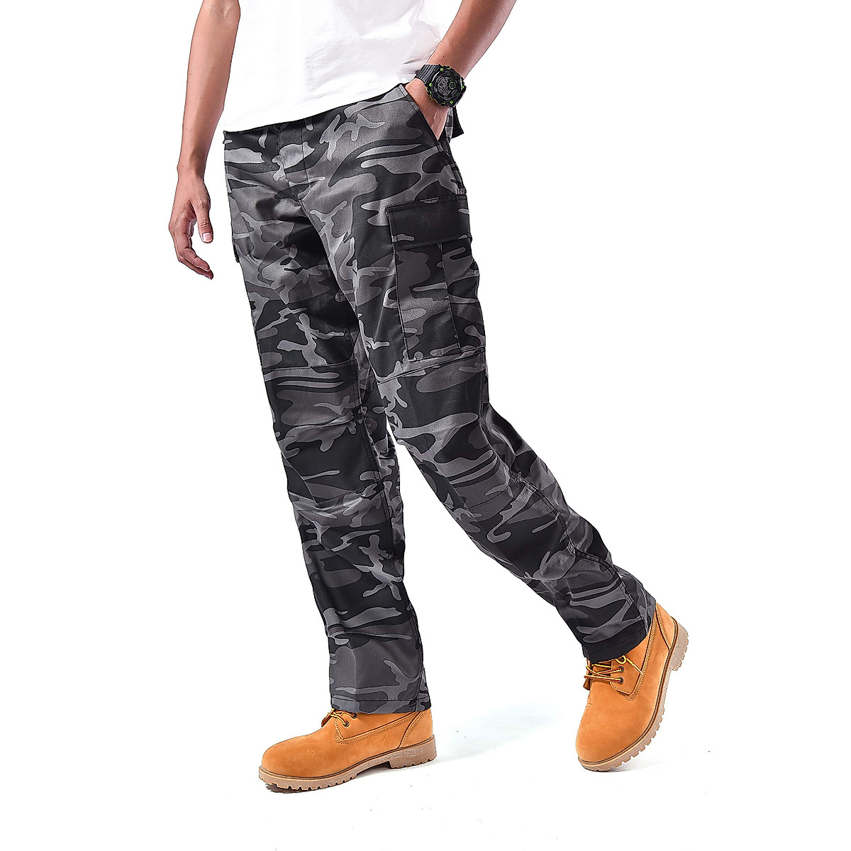 BACKBONE Mens Fashion Bright Camouflage Cargo Pants Military Combat Style BDU Pants (XL, Black Camo)