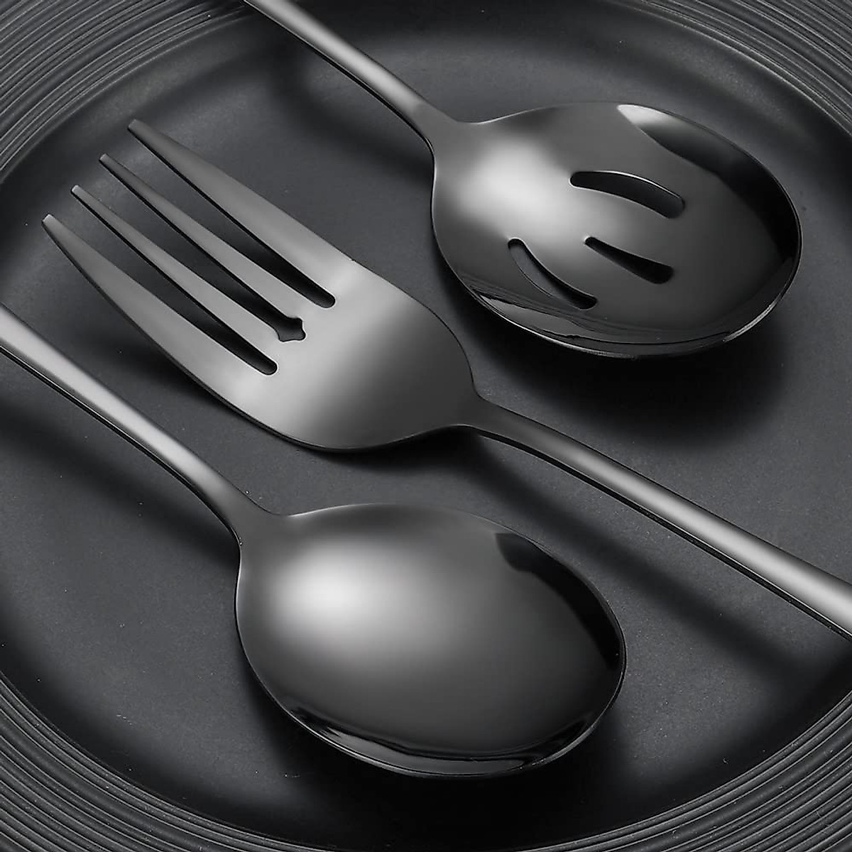 Stainless Steel Serving Spoon x 2, Slotted Serving Spoon x 2, Serving Forks x 2, 8.5 Inch Serving Utensils Set of 6 for Catering, Dishwasher safe (Silver)