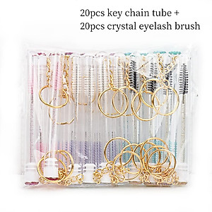 Mekupeu 20 Pcs Mascara Wand Tube Set Diamond Key Chain Tube Empty Mascara Brushes Eyelash Spoolies Brush Makeup Tool Applicator (Mixed 5 color)