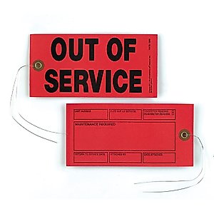 Out of Service Tags 50-pk. - 6.25" x 3.125", Red, Synthetic, 12" Tag Wires Attached