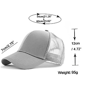 Solid Ponytail Hat Baseball Cap Cotton Mesh High Bun Pony Cap Women 56-58cm (22"-23") (Black_and_Grey_2pcs, Adjustable, m)