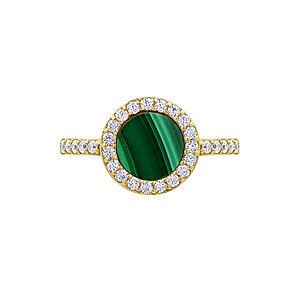 KIERA 14K Yellow Gold Clad Sterling Silver Round Halo Malachite Ring, Size 7