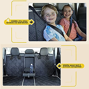 njnj Back Seat Cover Protector for Kids - Waterproof Bench Dog Car Seat Cover Compatible for Middle Seat Belt, Nonslip, Strong Durable Dog Seat Cover, Universal Size Fits for Cars, Trucks & SUVs