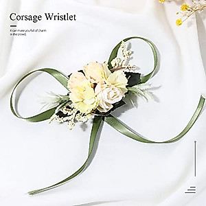 Yean Flower Bride Wedding Wrist Corsage Champagne Leaf Bridal Hand Flowers Whith Ribbon Floral Bridesmaid Corsages Wristlet Party Prom Decorations Accessories for Women and Girls