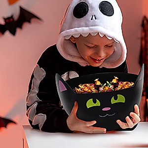 Zcaukya Halloween Party Supplies, Set of 3 Halloween Plastic Trick Treat Candy Bowls, Large Halloween Candy Holders, Cat Shaped Plastic Serving Bowl in Orange Purple Black for Halloween Parties
