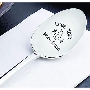 Avocado gift for avocado lover | Funny vegan gift kids | Children gift from dad/mom| Christmas gift ideas for Guacamole lover | Avocado gift Less talk more guac engraved spoon gift for men/women