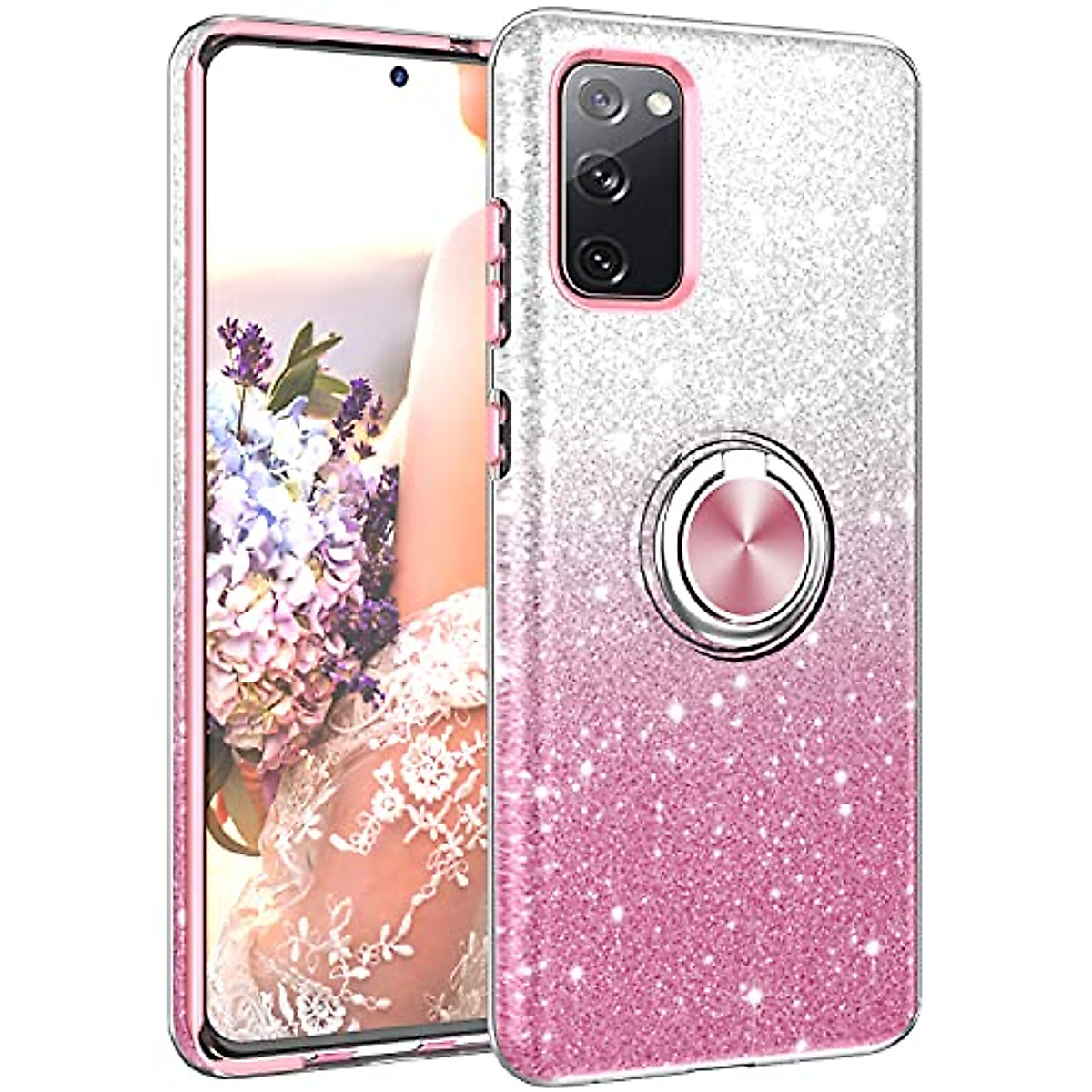 NCLcase Samsung Galaxy S20 FE 5G Case, Bling Sparkly Glitter Cute Phone Case for Women Girls with Kickstand,Slim Fit Drop Protection Shockproof Cover for Samsung Galaxy S20 FE 6.5 Inch - Pink