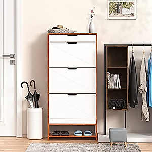 RELAHOGAR Shoe Rack Organizer,3 Tier Flip Drawers Shoe Storage Cabinet,Wooden Free Standing Shoe Racks for Entryway,Closet,Bedroom