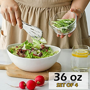 Hasense Porcelain Serving Bowls 36 Ounce Large Salad Bowl Set of 4, 28 Ounce Cereal Soup Bowls Set Set of 4, 10 Ounce Small Ice Cream Dessert Dishes Set of 4 - White