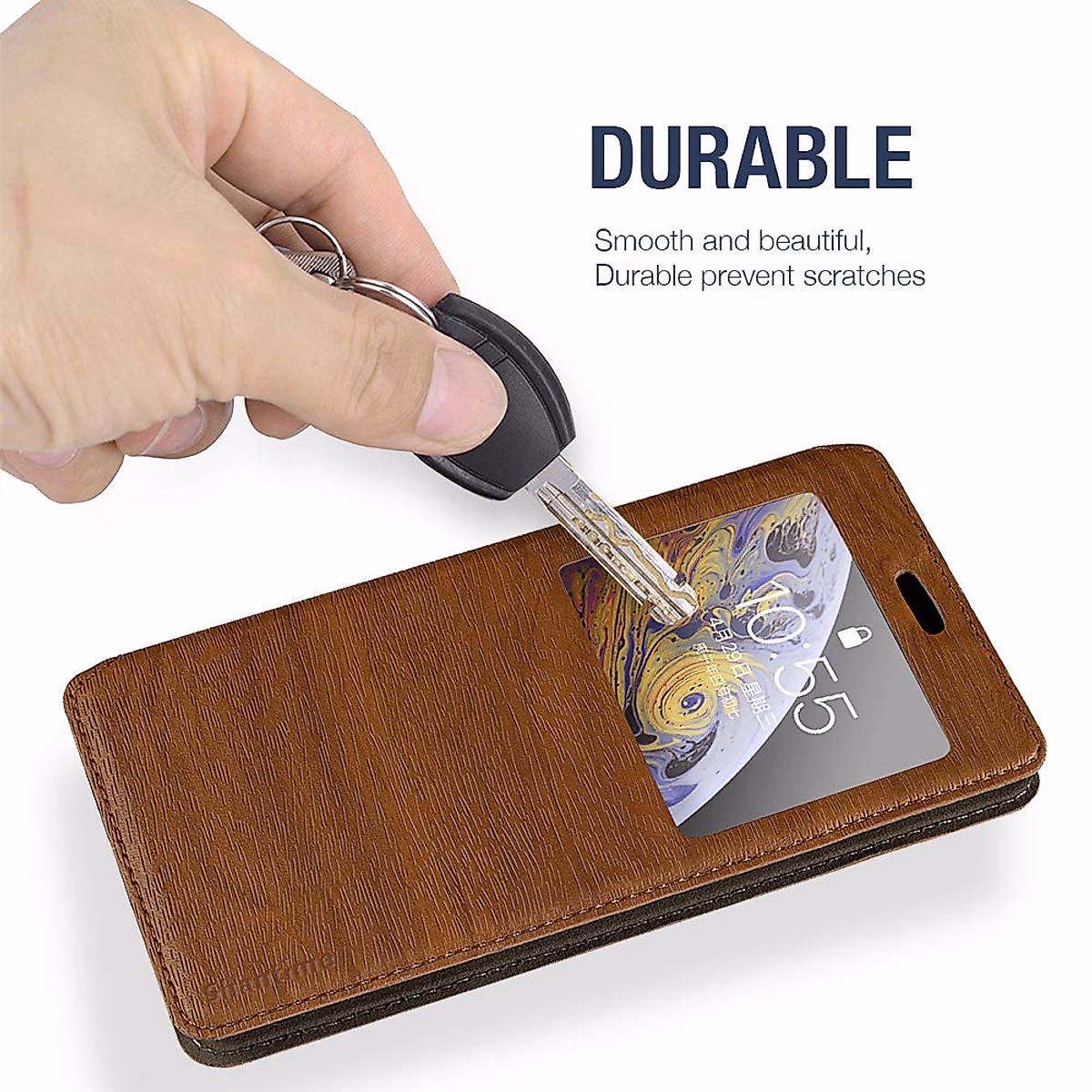 for Gigaset GS5 Case, Wood Grain Leather Case with Card Holder and Window, Magnetic Flip Cover for Gigaset GS5 Lite (6.3”)