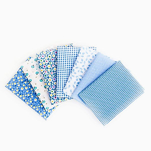 7Pcs Assorted Fat Quarter Bundle Quilt Quilting Cotton Fabric Sewing DIY Set (Blue)
