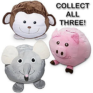 Jumbo Storage Bean Bag - Cover only - “Soft ’n Snuggly” Comfy Fabric Kids Love - Elephant - Store Stuffies, Extra Blankets & Pillows Too