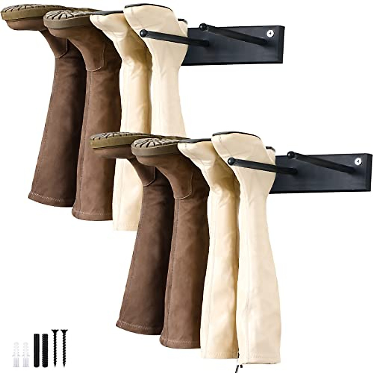 Vesici Metal Freestanding Boot Rack Wall Mounted Boot Rack Organizer Tall Boots Stand Alone Shoe Holder 6 Pairs Tall Boots Inverter Holder, Store Tall Knee High for Hiking, Riding (Black, Metal)