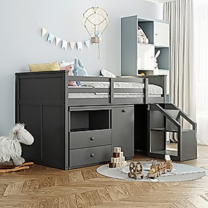 DEYOBED Twin Size Wooden Loft Bed Frame with Ladder - Suitable for Kids, Teens, and Adults, Maximizing Space and Comfort in Bedrooms