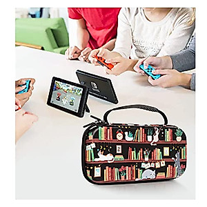 Nintendo Switch Case OLED Model 2021, CutebriCase Carry Case for Nintendo Switch for Boy Girls-Travel Storage Hard Shell Cover with 16 Game Card Slot for Switch Console Joy-Con & Accessories,Bookshelf Cat