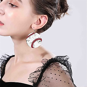 4 Pairs Cute Lightweight Faux Leather Earrings for Women Fun Baseball Basketball Volleyball Soccer Leather Earrings for Woman Dangle Drop Earrings Jewelry (Set #1)
