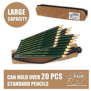 Rough Enough Small Pencil Pouch Pen Case Canvas for Adults Boys Girls with Aesthetic Slim Thin design School Stationary Art Supplies Brown