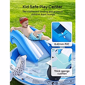 Inflatable Play Center, EVAJOY Kiddie Pool with Slide for Children, Sprinkler, Ice & Snow Theme with Inflatable Dolls, Easy Setup for Garden, Backyard, Indoor Usage