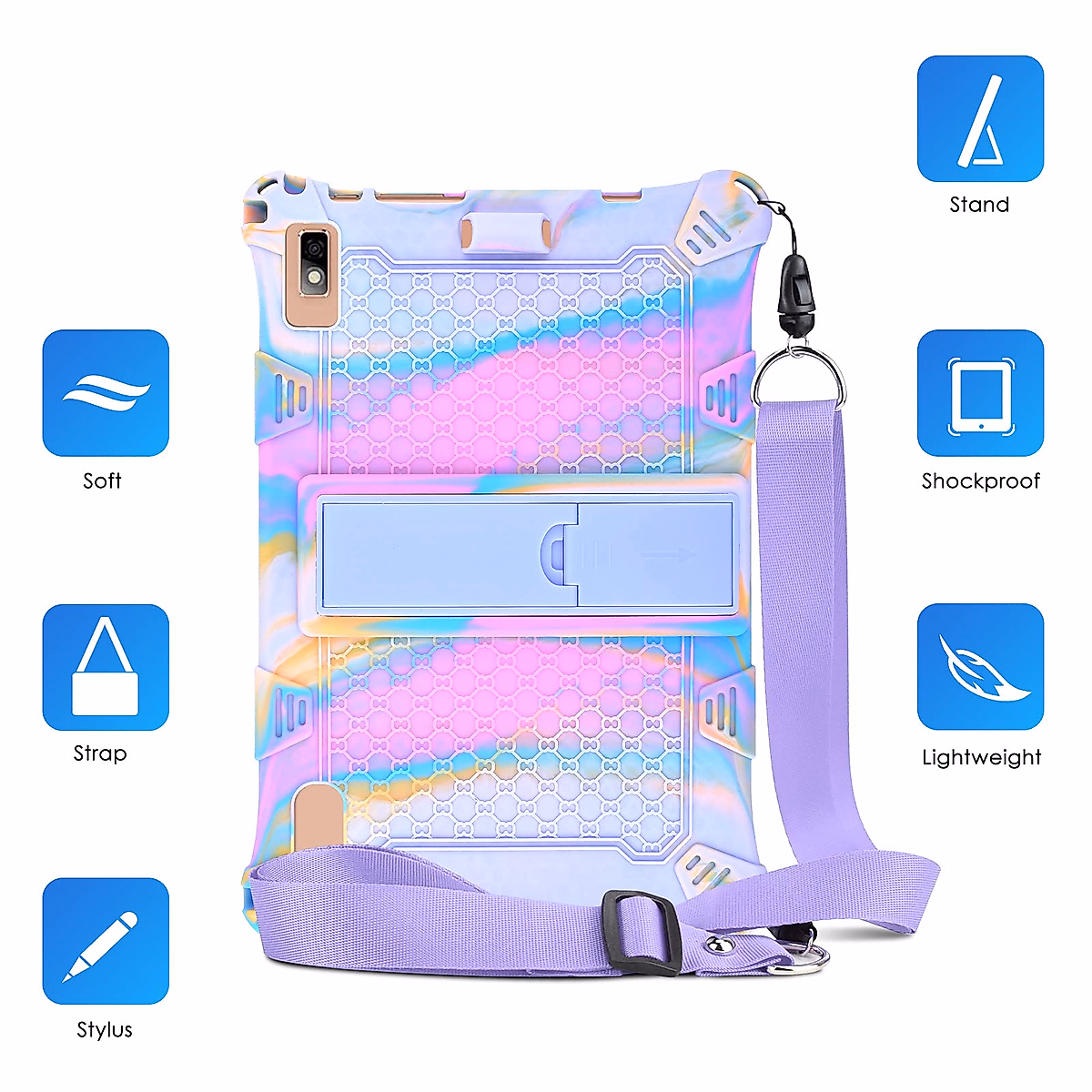 DETUOSI Case for VASTKING KingPad K10/Z10 with Stylus Pen & Shoulder Strap, 10 inch Lightweight Silicone Protective Cover for KingPad K10 Pro, BYYBUO SmartPad T10 10.1, Rose Red & Purple