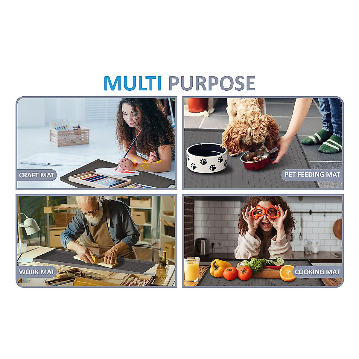 Welvet Under Sink Mat for Kitchen Waterproof 34”X22” Strong Under Sink Drip Tray, Holds Up To 3.3 Gallons water, Thick Cabinet Protector Liner for Kitchen & Bathroom, with Soap Dish & Sponge Brush