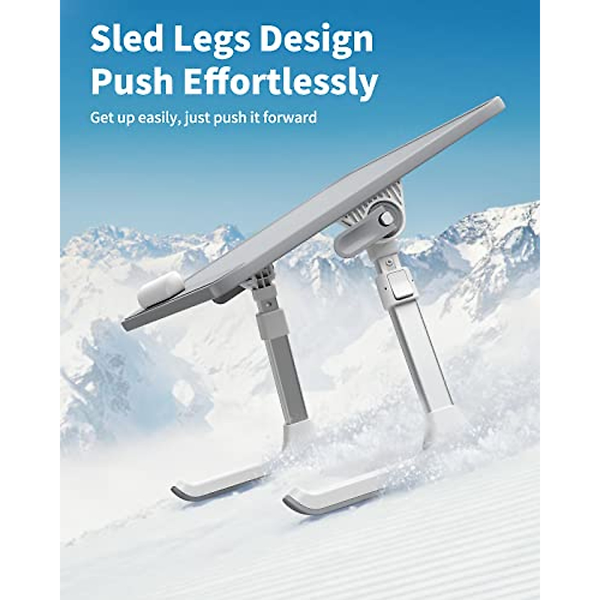 SAIJI Leather Laptop Bed Tray Table, Adjustable Laptop Stand with Removable Stopper, Portable Lap Desks with Foldable Legs, Notebook Stand Breakfast Reading Desk for Sofa Couch(Medium,Gray)