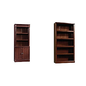 Sauder Palladia Library with Doors, Select Cherry Finish & Select Collection 5-Shelf Bookcase, Select Cherry Finish