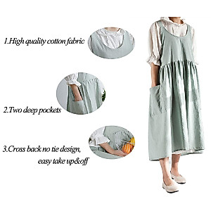 losofar Women Girls Cross Back Apron Gardening Works Cotton Aprons Pinafore Dress (green, 32.3" x 41.3")